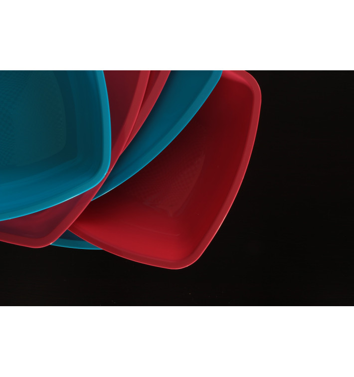 Reusable Hard Plate Flat Blue Square shape PS 23 cm (25 Units)