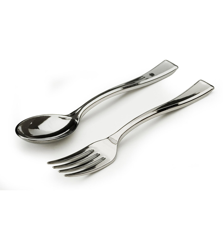 Plastic Mini Fork Metallized 10cm (100 Units)