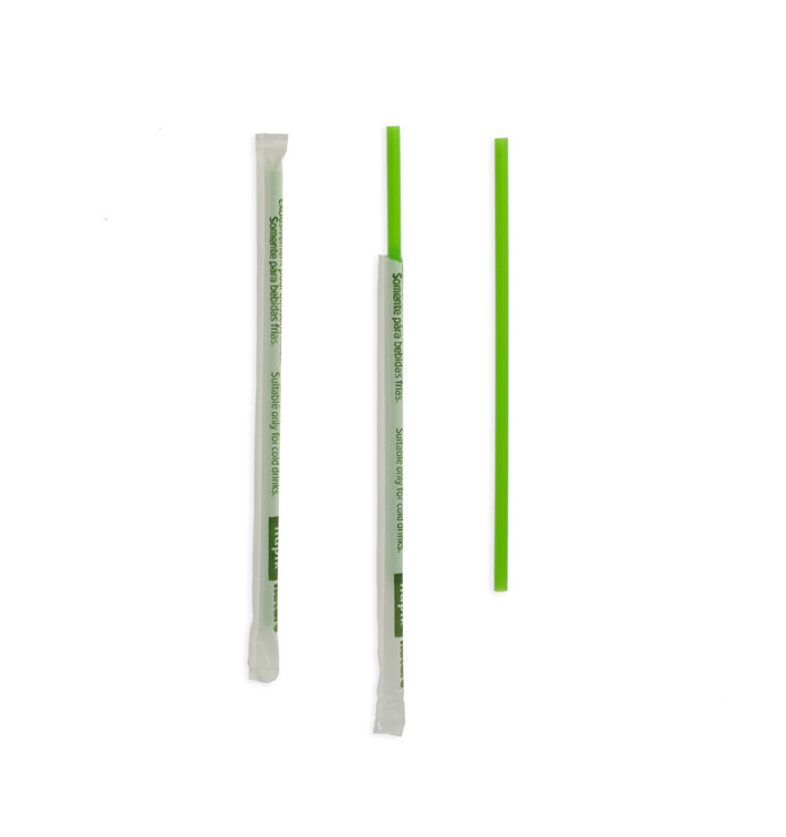 Plastic Straw Straight PLA Wrapped Green Ø0,6cm 20cm (250 Units)