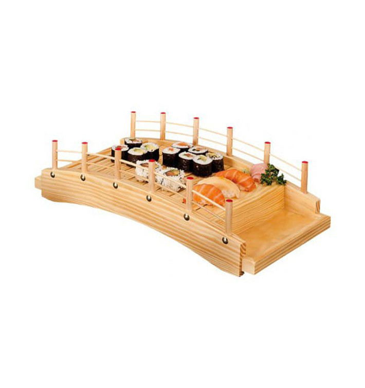 Wooden Sushi Bridge Serving Tray 43x21,5x12,5cm (1 Unit)