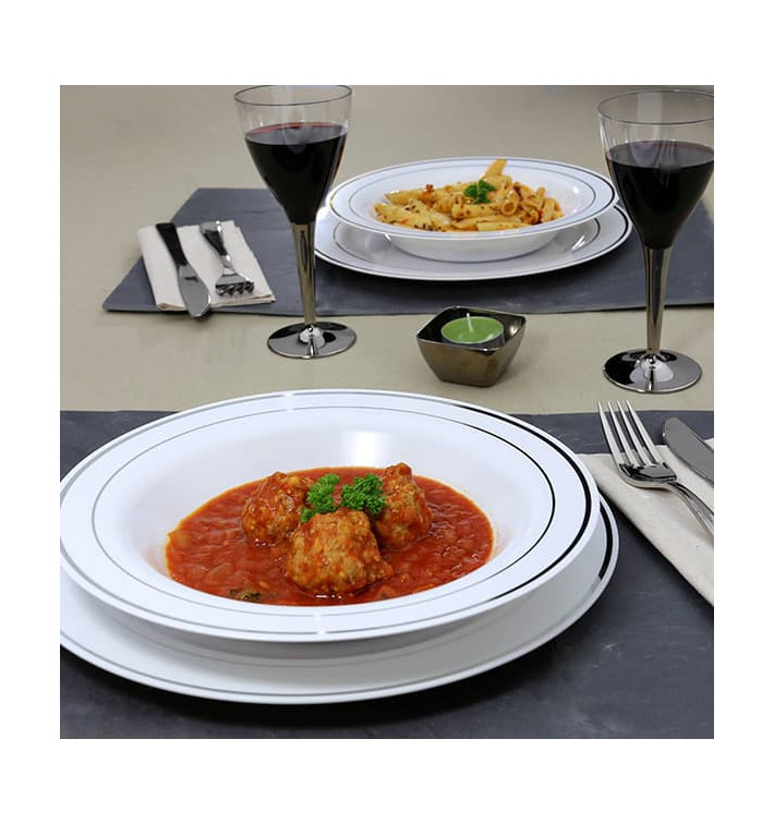 Plastic Plate Extra Rigid Deep with Border Silver 23cm (20 Units)