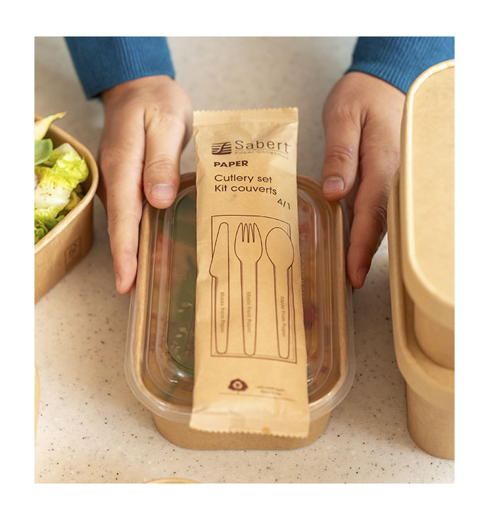 Kraft Cardboard Cutlery Kit Fork, Knife, Spoon and Napkin (300 Units)