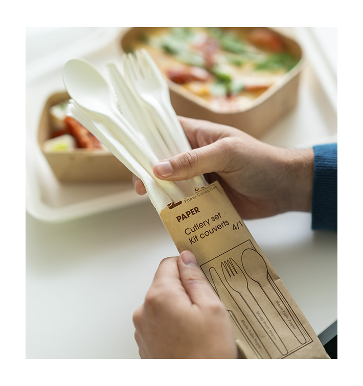 Kraft Cardboard Cutlery Kit Fork, Knife, Spoon and Napkin (300 Units)
