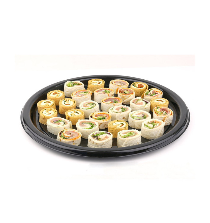 Plastic Tray Round Shape Black 30 cm (10 Units)
