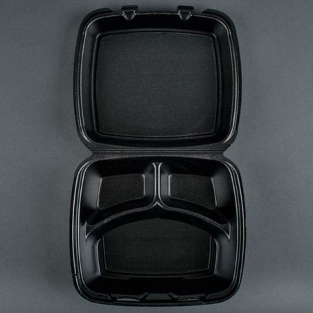 Foam Lunch Box 3 Compartments Black 2,40x2,10x0,70cm (250 Units)